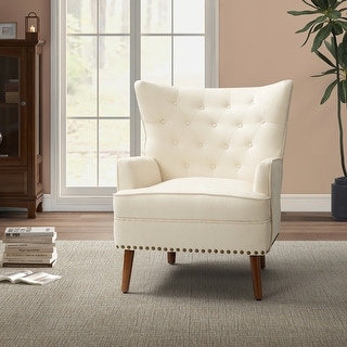 Modern Style Wingback Chair for Living Room Bedroom, Ivory - Bed Bath ...