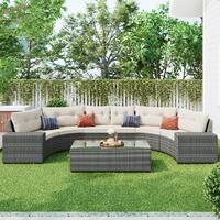 8-Pieces Outdoor Wicker Half-Moon Sectional Sofa Sets with Coffee Table ...