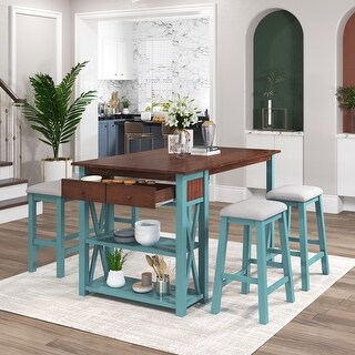 Counter Height Pub Table Set with Storage Shelves and Drawer - Bed Bath ...