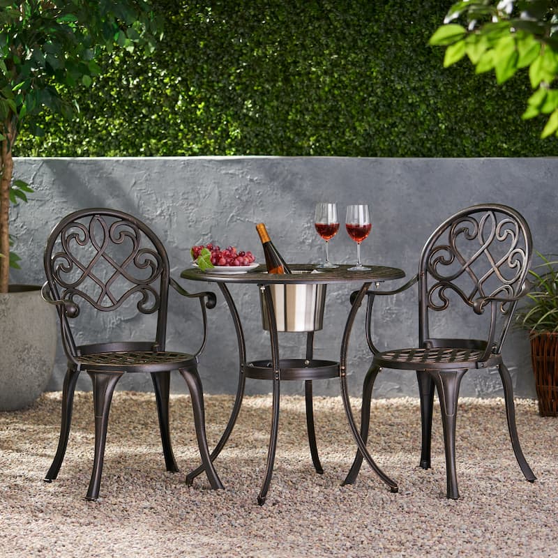 Outdoor 3-Piece Patio Bistro Set with Built-in Ice Bucket, Durable Cast ...