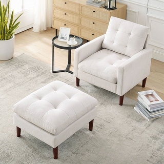 Fabric Single Sofa Chair Armchair with Solid Wood Legs Tufted Chair ...