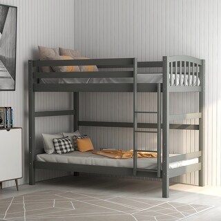 Twin Over Twin Loft Bed with Guard Bar and Wide Inclined Ladder, can be ...