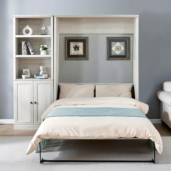 Full Size Folding Bed Convertible Standing Cabinet White Murphy Wall Bed with Freestanding Cabinet Space Saving Bed for Bedroom Bed Bath Beyond 40900803
