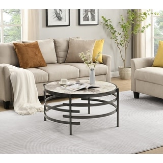 Grondin 32.5" Round Coffee Table with Sintered Stone Table Top and ...
