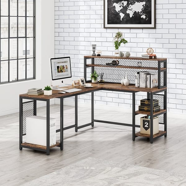 67" Computer Writing Desk, Home Office Workstation with Shelves - Bed ...