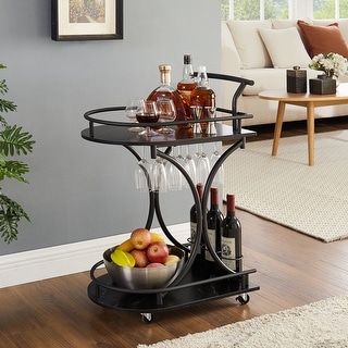 Elegant Bar Cart with Wine Rack and Glass Rack, Black Mobile Bar ...
