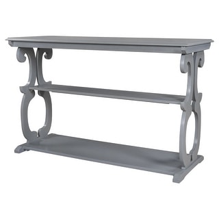 48 in. Gray Wood Console Table with 3-Tier Open Storage Shelf - Bed ...