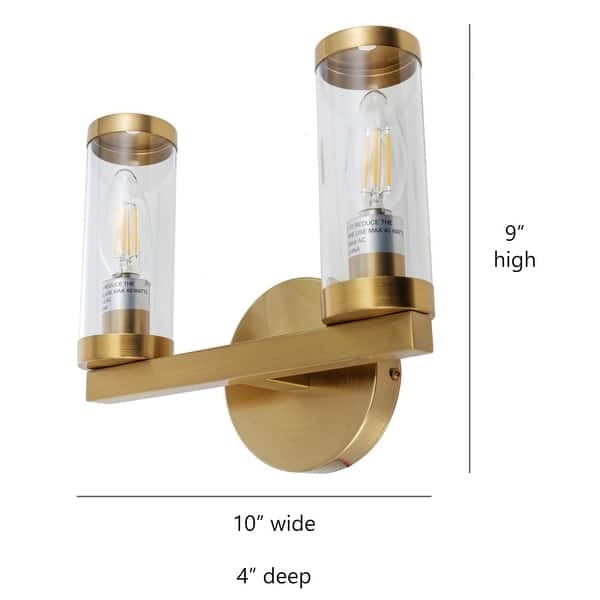 Sybil Gold Double Wall Sconce with Glass Cylinder Shades - Bed Bath ...