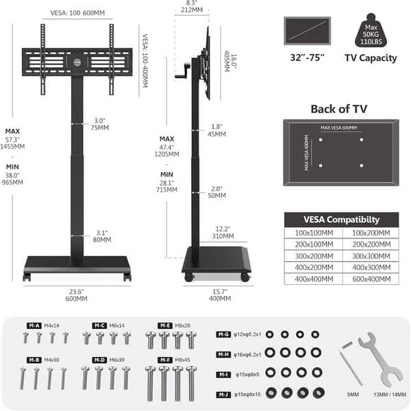 Hand Crank Lift TV Stand with Wheels - Bed Bath & Beyond - 42876448