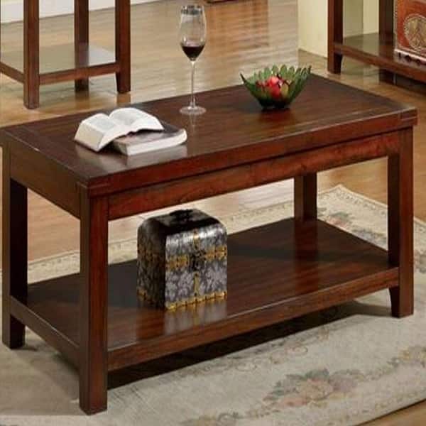 Rectangle Coffee Table Dark Cherry Open Shelf Natural Wood Grain Design ...