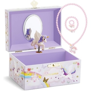 Musical Jewelry Glitter Storage Box with Spinning Unicorn and Rainbow ...