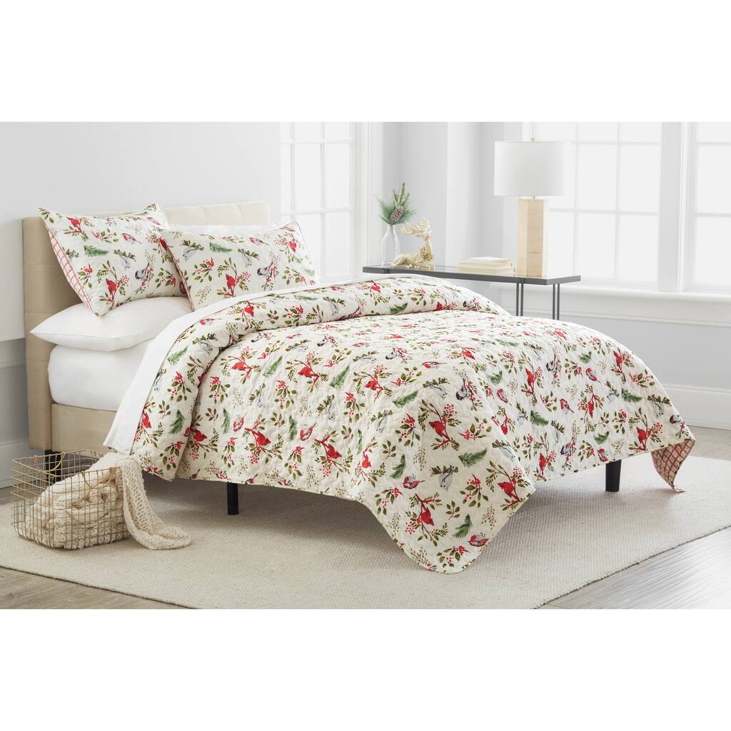 Christmas Evergreen Toile Cotton Quilt Set - Overstock - 17854031