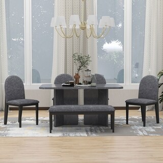 Octagon 6-Piece Dining Set w/Marble Table & Upholstered Chairs & Bench ...