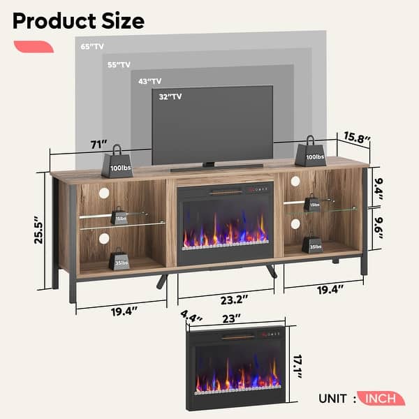 Bestier 70" TV Stands with Fireplace for 75 inch TVs Gaming ...
