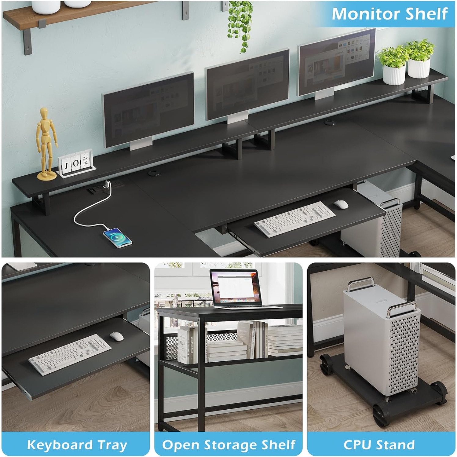 U shaped desk with keyboard tray store