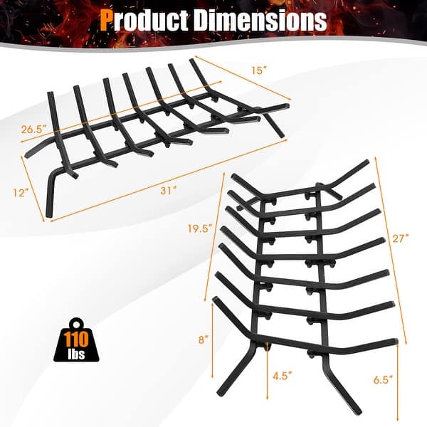 25/31 inch Fireplace Log Grate Heavy Duty Steel Firewood Burning Rack ...