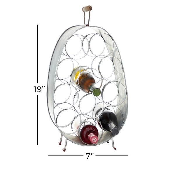Oval Silver Galvanized Metal Wine Holder With Wood Top Handle, 7" X 19 ...