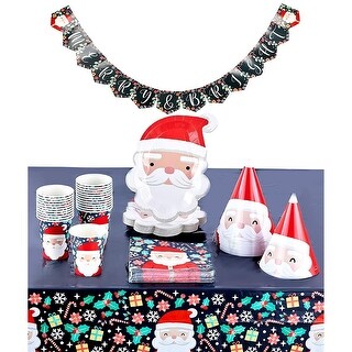Christmas Dinnerware Party Pack, Santa Hats, Table Cover, Banner ...