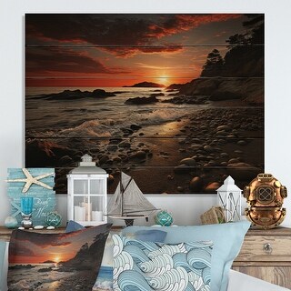 Designart "Beach Dramatic Horizon" Nautical & Beach Print on Natural ...