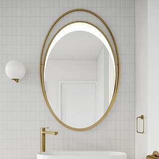 MacLuu Oval Mirror Double Eggshell-Shaped Gold Metal Frame with LED ...