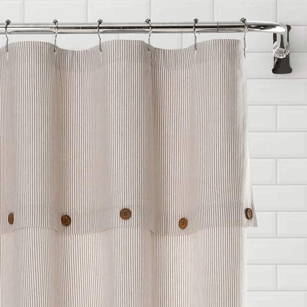 Tucker Ticking Stripe Button Fabric Shower Curtain - Bed Bath & Beyond ...