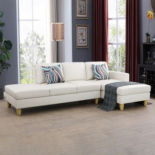 2-Piece Couch Living Room Sofa Set White Faux Leather Sofa - Bed Bath & Beyond - 39035520