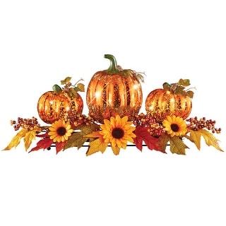 Lighted LED Fall Pumpkins and Sunflowers Centerpiece - 17.000 x 11.130 ...