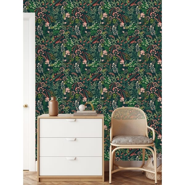Green Wallpaper with Wildflowers Peel and Stick and Prepasted - Bed ...