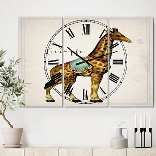 Designart 'Circus Animals Giraffe' Large Cottage Wall Clock - 3 Panels ...