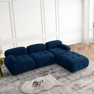 Tufted Modular Couch 93" L Shaped Sectional Sofa w/Reversible Ottoman ...