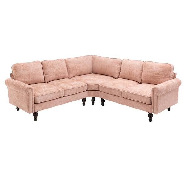 L-Shape Pink Sectional Sofa Set Chenille Corner Couch w/ Cushion - Bed ...