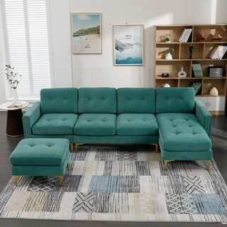 Convertible Sectional Sofa U Shaped Sectional Couch with Ottomans,Green - Sectional Sofa - Bed ...