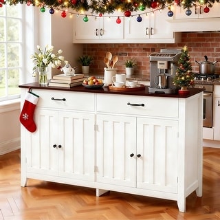 55" Buffet Cabinet with Storage, Drawers, Adjustable Shelf, Metal ...