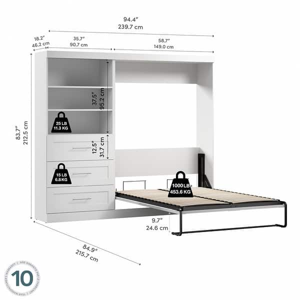Pur Full Murphy Bed and Storage Unit with Drawers (95W) by Bestar - On ...