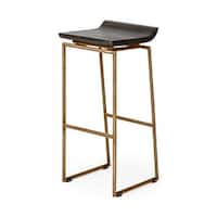 Givens Dark Brown Solid Wood Seat with Gold Metal Frame Bar Stool - 14 ...