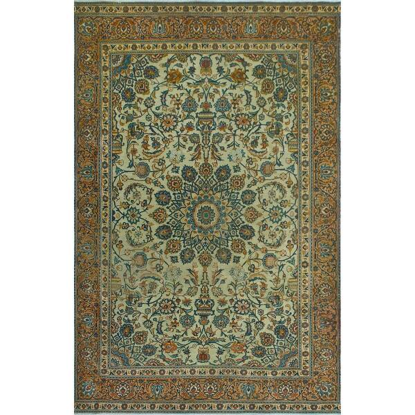 Semi Antique Tabriz Micaela Lt. Green/Navy Rug - 6'0" x 9'8" - Bed Bath ...