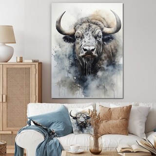 Designart "Grey Buffalo Majestic Profile Pointillism" Animals Bison ...