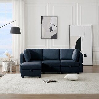 Blue Modular Sectional Sofa with Chaise, Adjustable Arms & Storage ...