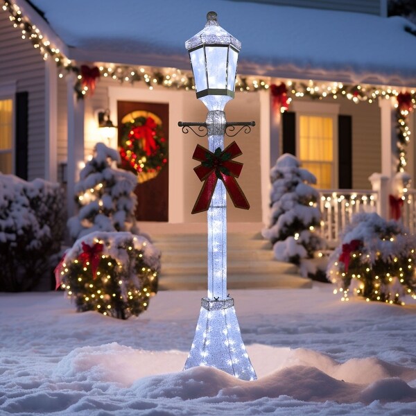 VEIKOUS Post Light Christmas Decoration with Cool White LED 6 ft