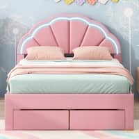 Full Size Seashell Shaped Headboard Platform Bed with LED and Drawer ...