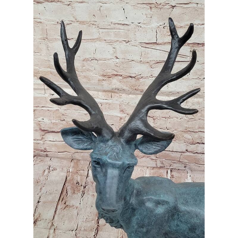 Bronze Deer Stag W/ Antlers Statue Realistic Wildlife Sculpture Decor ...