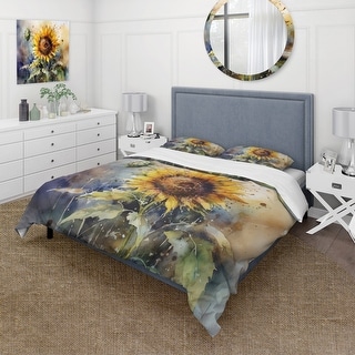 Designart "Yellow Sunflower Symphony I" Yellow Traditional - Bedding ...
