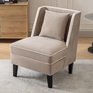 Velvet Upholstered Accent Chair with Cream Piping for Living Room - Bed ...