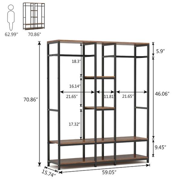 Garment Rack Wood Clothes Rack with Double Rods, Cloest Storage Rack ...