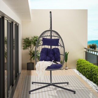 Dark Blue Egg Chair Rattan Hanging Chair Portable Egg Hanging Basket ...