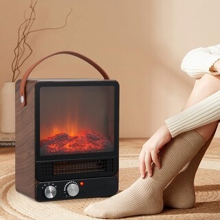 Portable Electric Fireplace,750W/1500W Mini Tabletop Heater,3D Flame ...