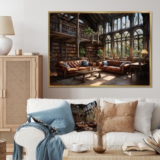 Designart "Libraries Literary Haven II" Architecture Framed Canvas Wall ...