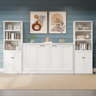 Twin Size Horizontal Murphy Bed Hideaway Wall Bed with 2 Side Shelf ...