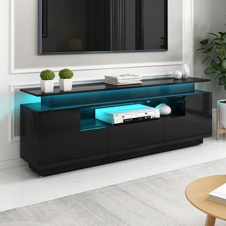 LED High Gloss TV Console for TVs up to 75" with Storage, Black - Bed ...