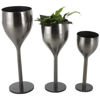 Metal Wine Glass Inspired Indoor Outdoor Planter with Black Marble Base ...